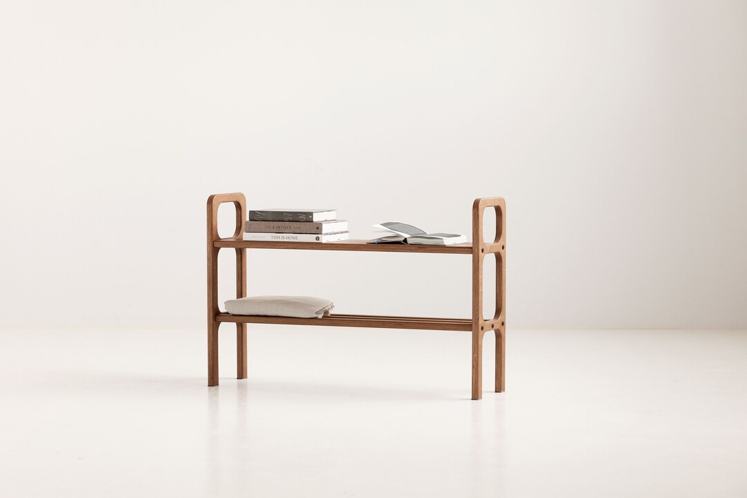 Shallow Bench, Mid-century Entryway Bench, Shoe Storage, Teak Entryway ...