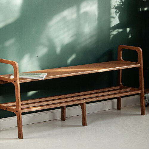Long Entryway Bench Handmade Bench Mid Century Shoe Storage - Etsy