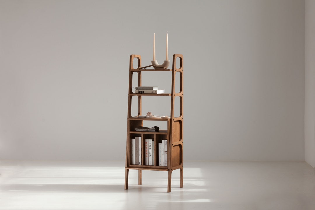 Record Player Stand, Midcentury Ladder Shelf Bookcase, Mid Century ...