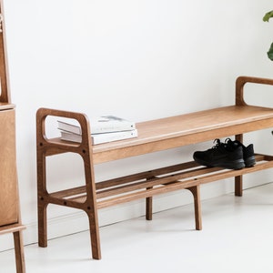 Mid Century Bench, Entryway Bench, Mid Century Shoe Storage, Wood Bench ...
