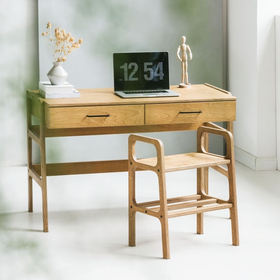 Mid Century Modern Desk Minimalist Office Furniture Scandinavian Design Home Office Workstation Etsy