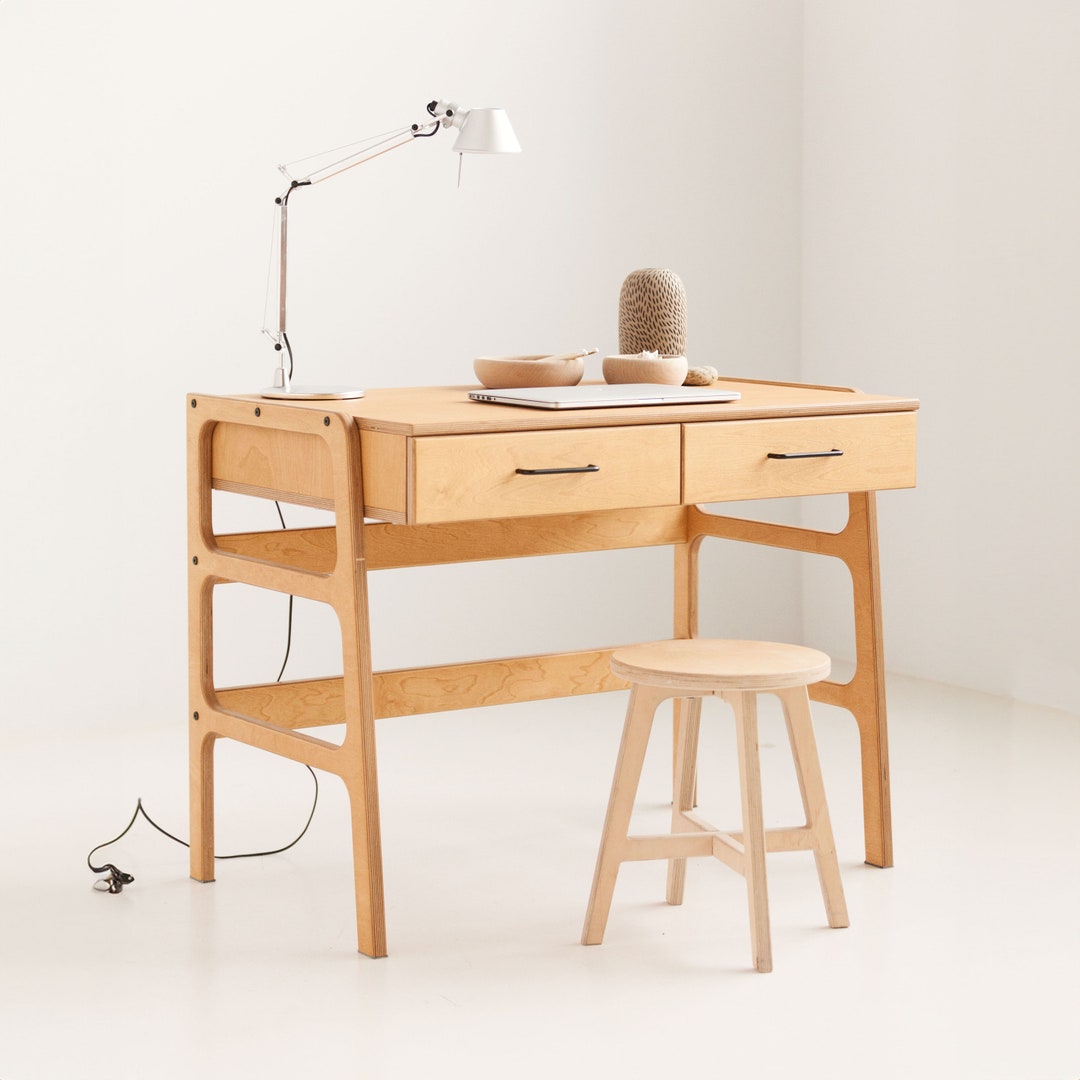 Wooden Desk With Drawers, Mid Century Modern Desk for Office ...