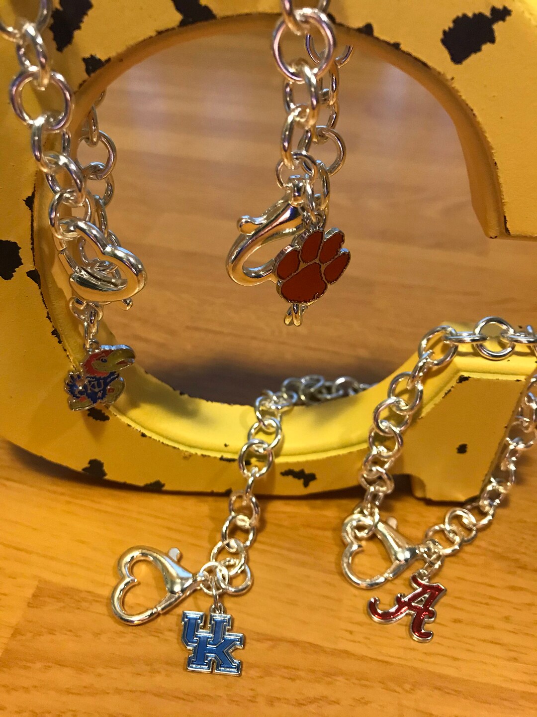 Silver Chain Link College Team Charm Bracelet With Large Heart Clasp - Etsy