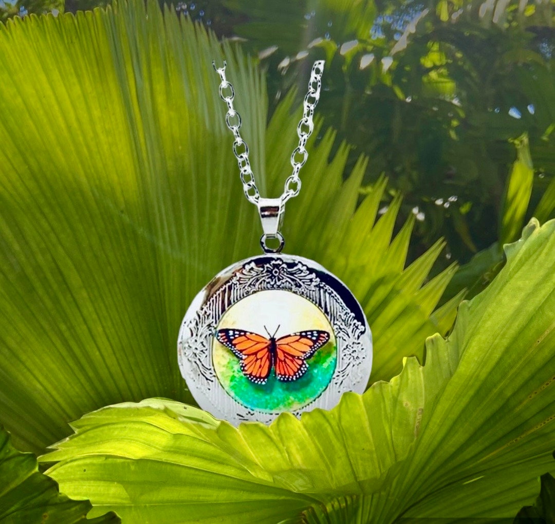 Butterfly Locket, Monarch Butterfly Locket, Monarch Butterfly Necklace ...