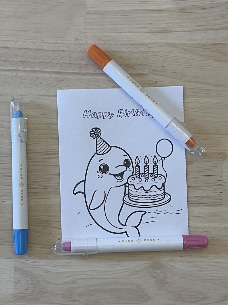 PRINTABLE Happy Birthday Card Coloring Page, Dolphin Birthday Card for ...