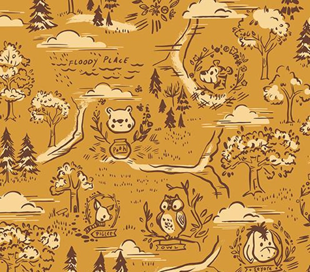 100 Aker Woods 100 Aker Woods Map Gold by Jill Howarth for Riley Blake ...