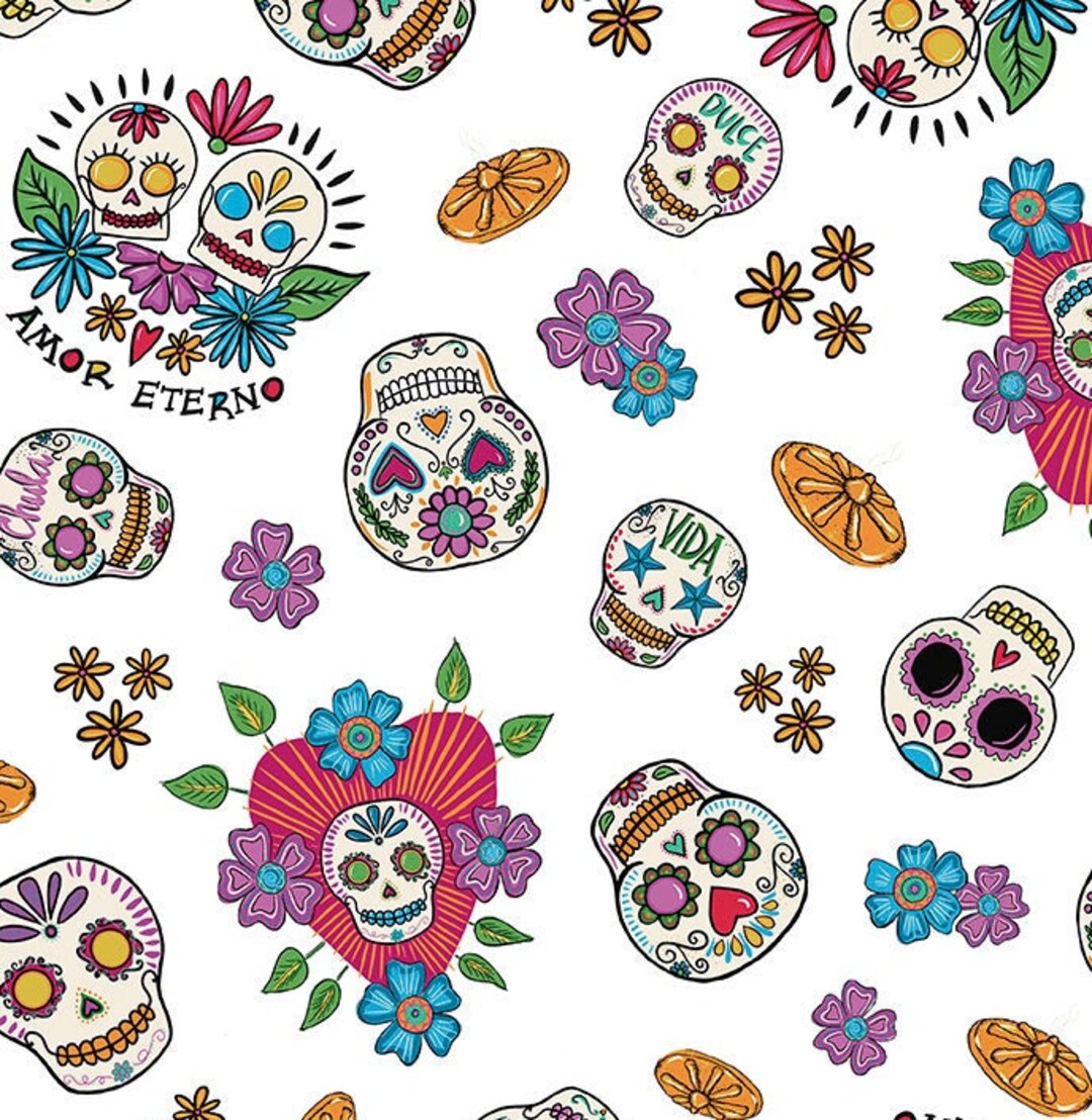 Amor Eterno Skulls White by Kathy Cano-murillo for Riley Blake, 1/2 ...