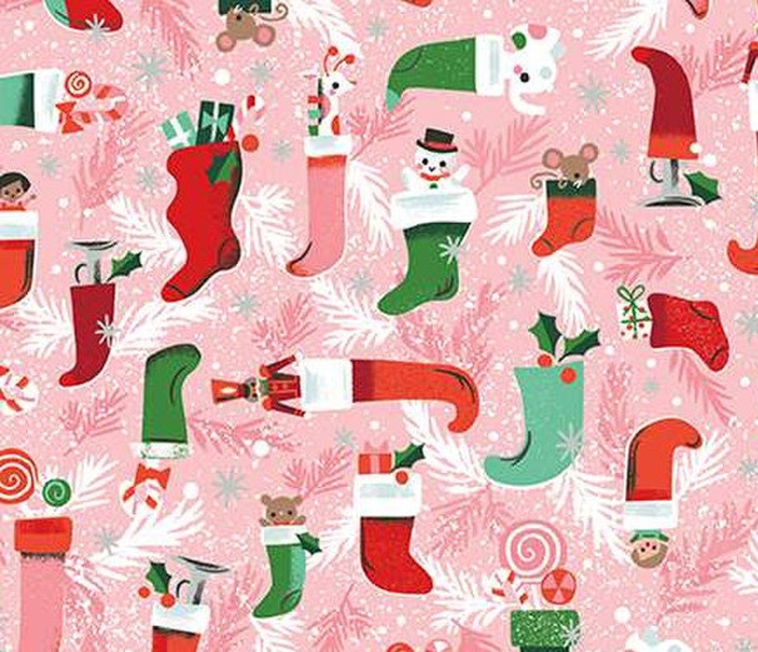 Twas Stockings Were Hung Pink Sparkle by Jill Howarth for Riley Blake ...