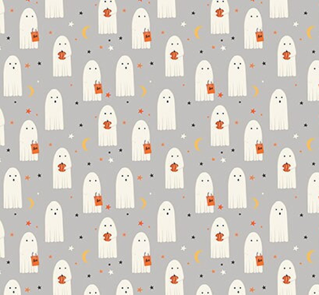 Hey Bootiful Sheet Ghosts Gray by My Mind's Eye for Riley Blake Designs ...