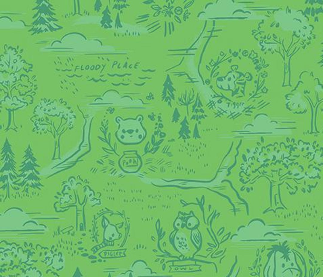 100 Aker Woods 100 Aker Woods Map Green by Jill Howarth for Riley Blake ...