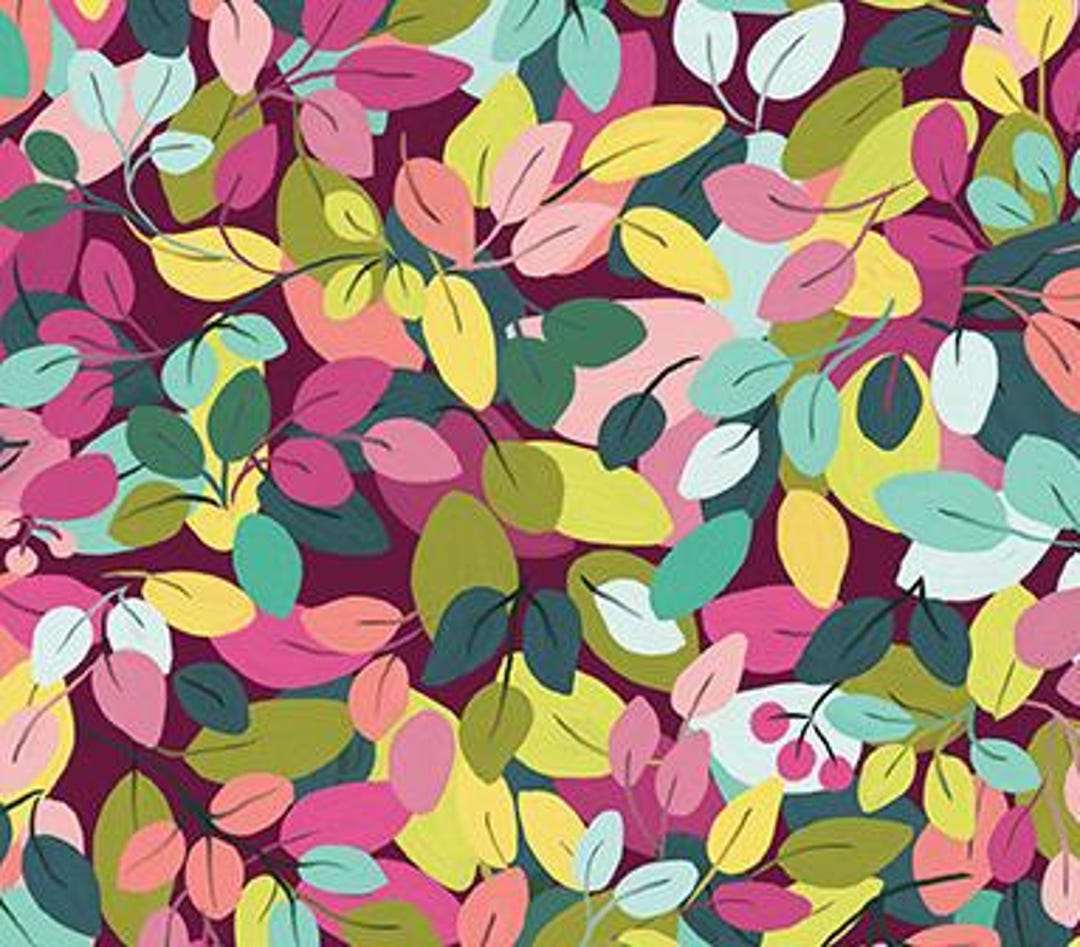 Fragrant Fields Leaves Maroon by Lila Tueller for Riley Blake Designs ...