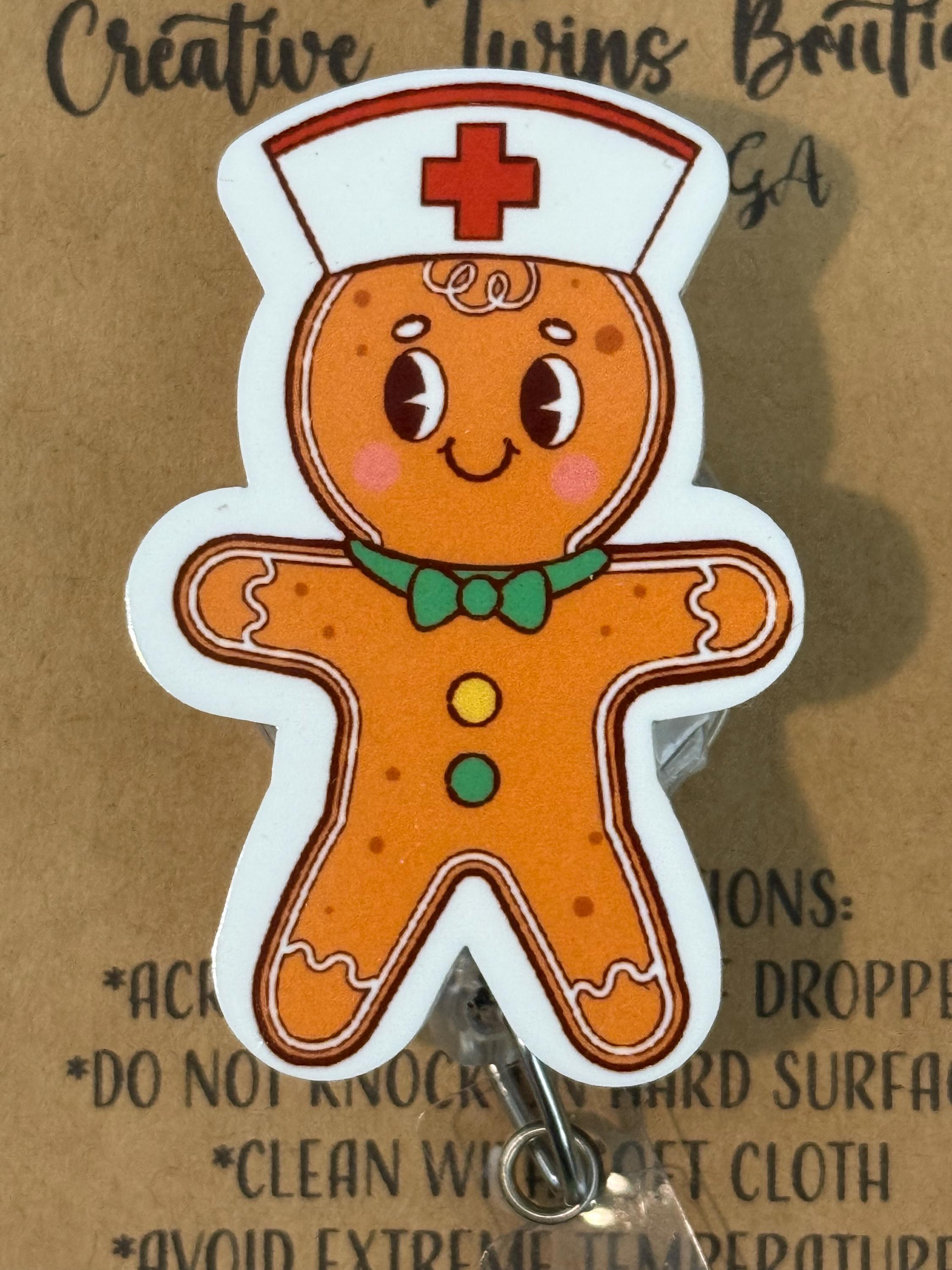 Gingerbread Man Christmas Retractable Badge Reel, ID Holder, Gift for ...
