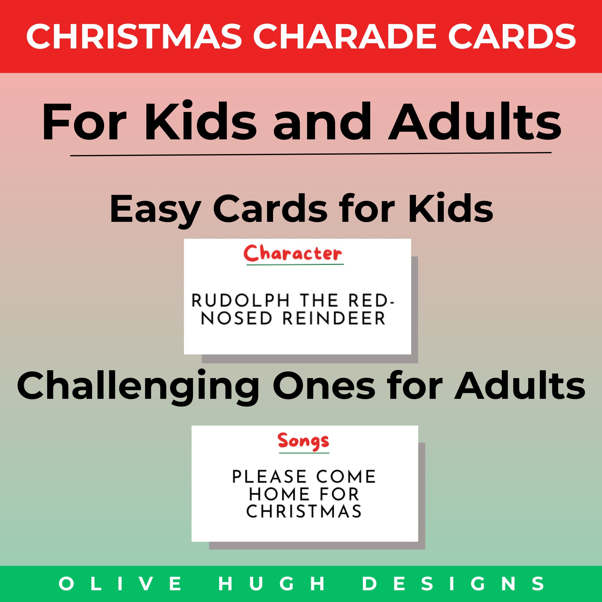 Christmas Charades Printable Cards Game • Holiday Party Activity for ...