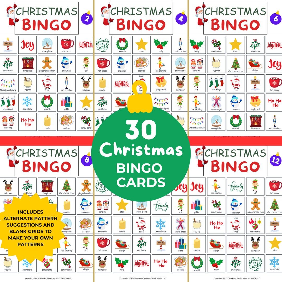 Christmas Bingo • 30 Picture Bingo Game Cards • Holiday Party Activity ...