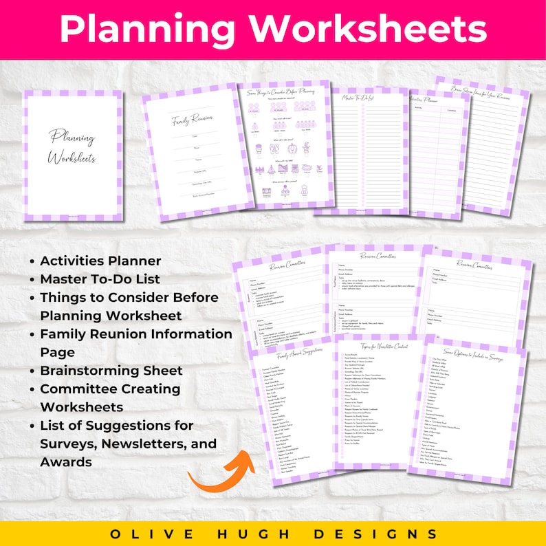 Family Reunion Planner PDF in Lilac • Printable and Fillable Worksheets ...