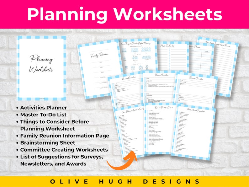 Family Reunion Planner PDF in Blue Printable and Fillable Worksheets ...