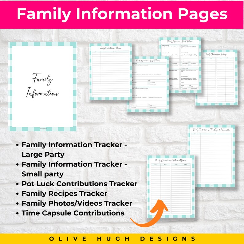 Family Reunion Planner PDF in Mint Printable and Fillable - Etsy