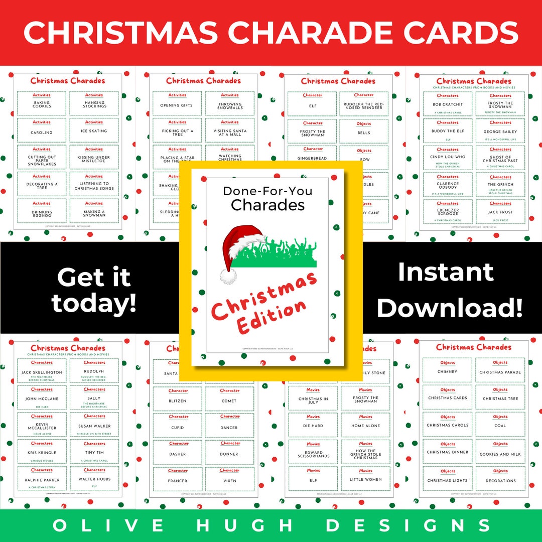 Christmas Charades Printable Cards Game • Holiday Party Activity for ...