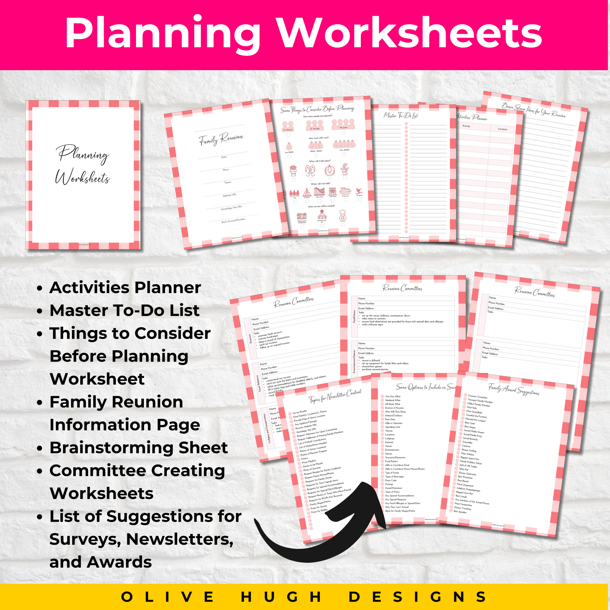 Family Reunion Planner PDF in Red • Printable and Fillable Worksheets ...