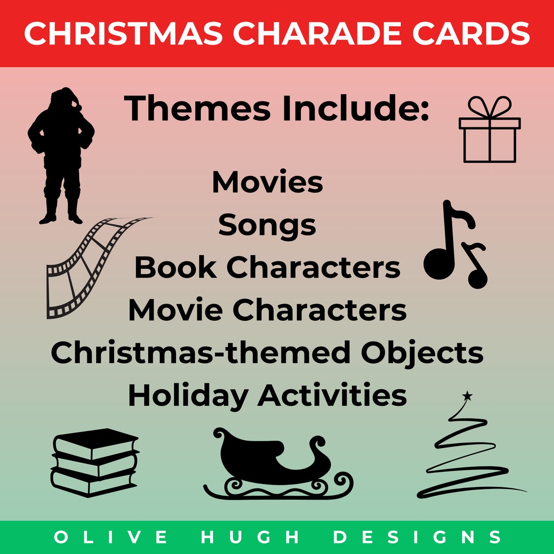 Christmas Charades Printable Cards Game Holiday Party Activity for ...