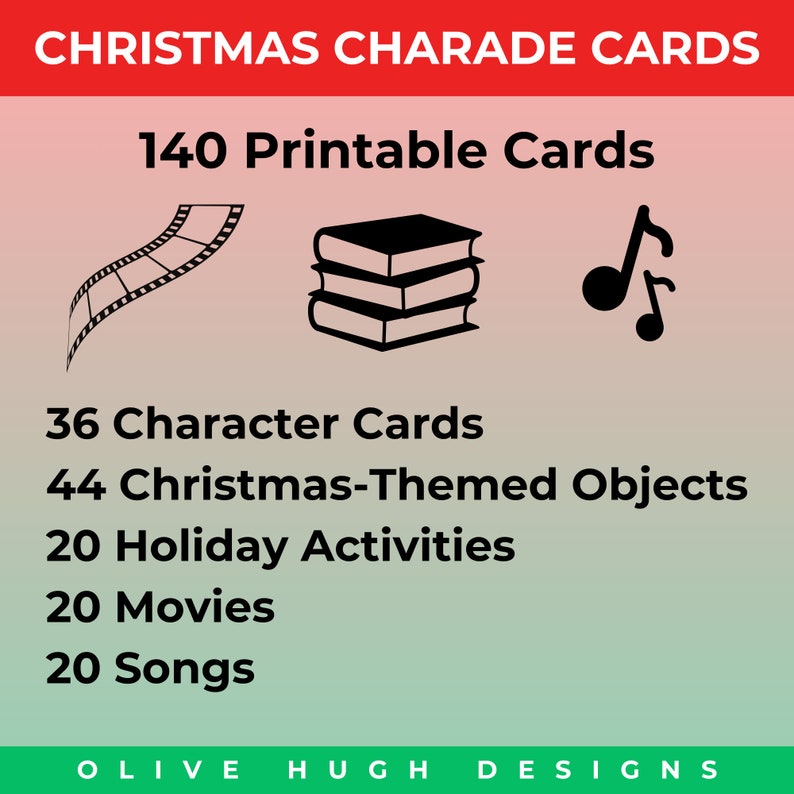 Christmas Charades Printable Cards Game • Holiday Party Activity for ...
