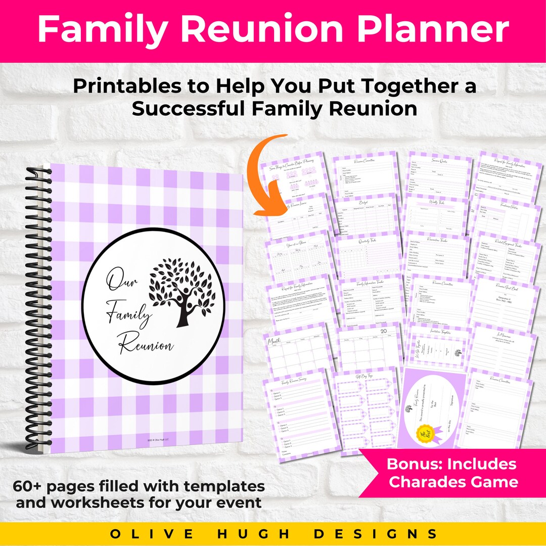 Family Reunion Planner PDF in Lilac • Printable and Fillable Worksheets ...