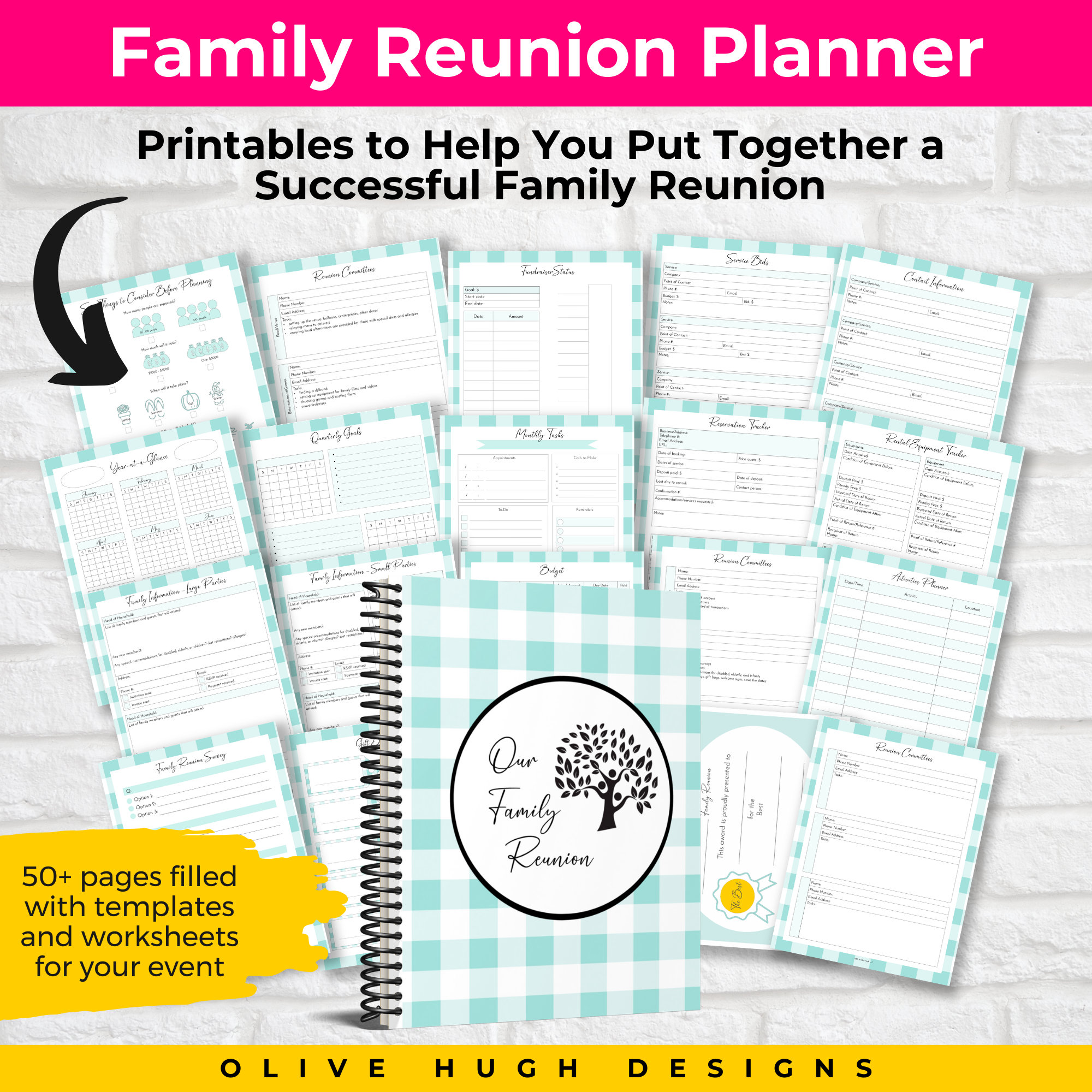 Family Reunion Planner PDF in Mint Printable and Fillable - Etsy