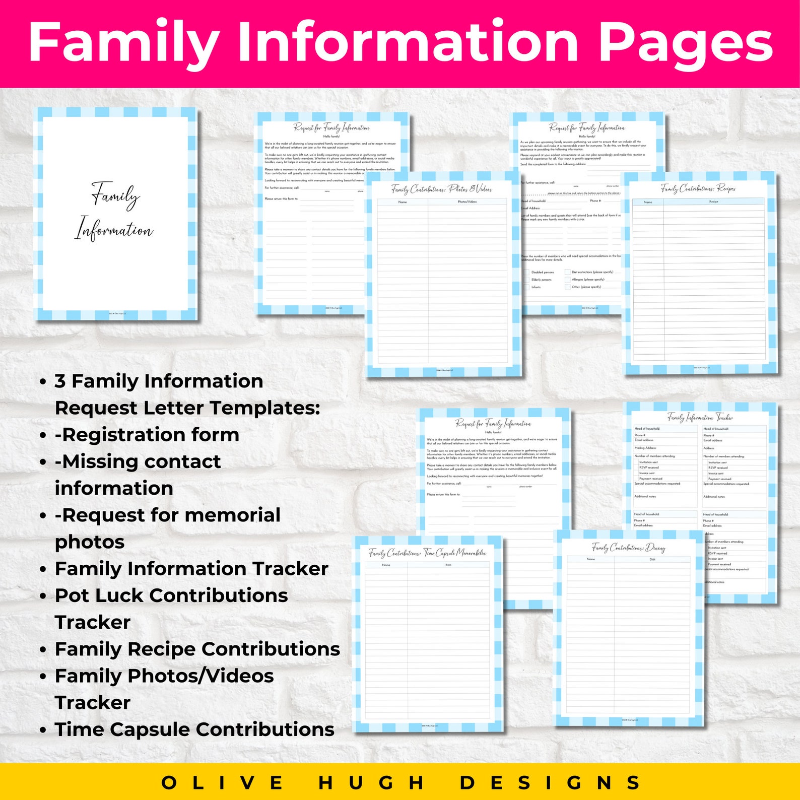 Family Reunion Planner PDF in Blue • Printable and Fillable Worksheets ...