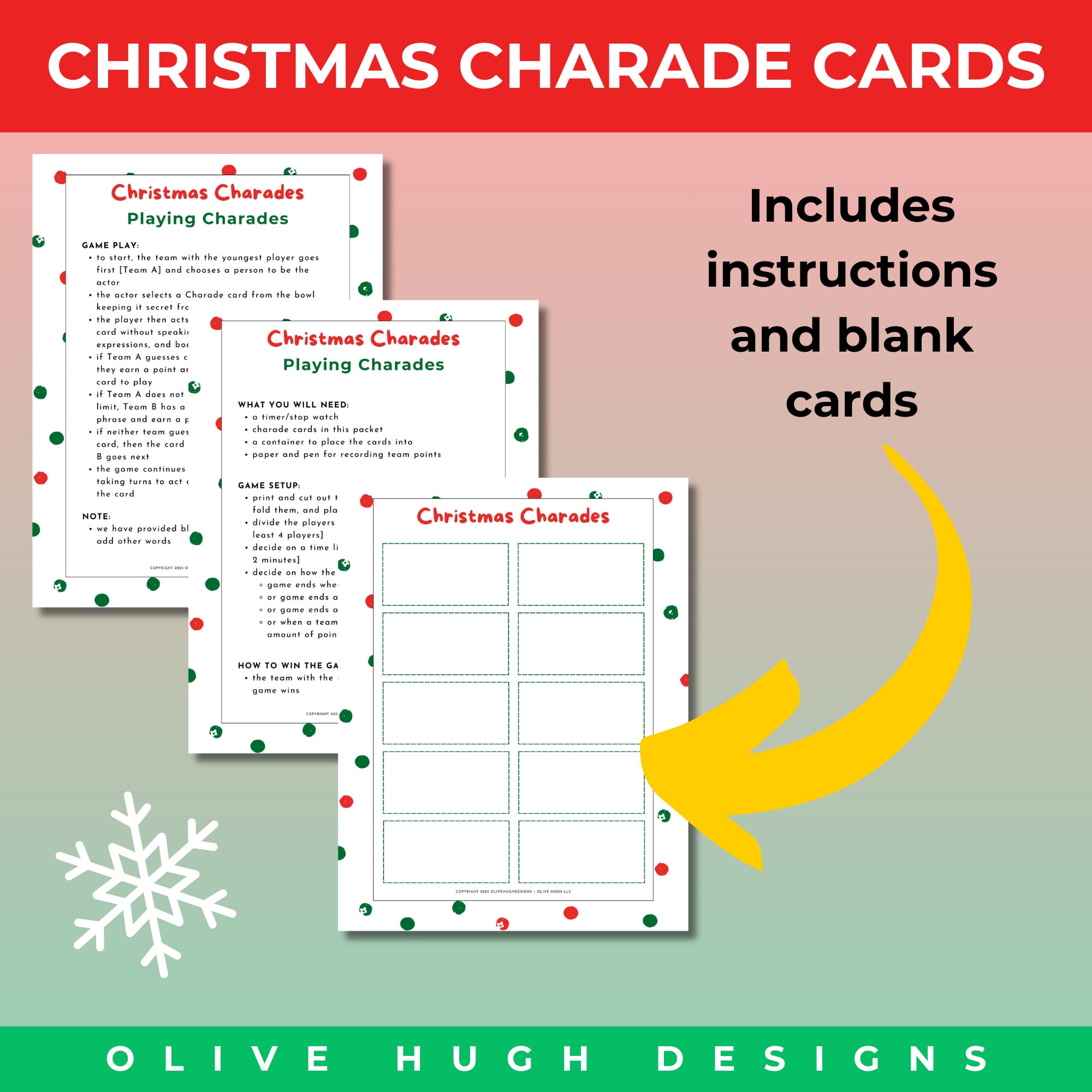 Christmas Charades Printable Cards Game Holiday Party Activity for ...