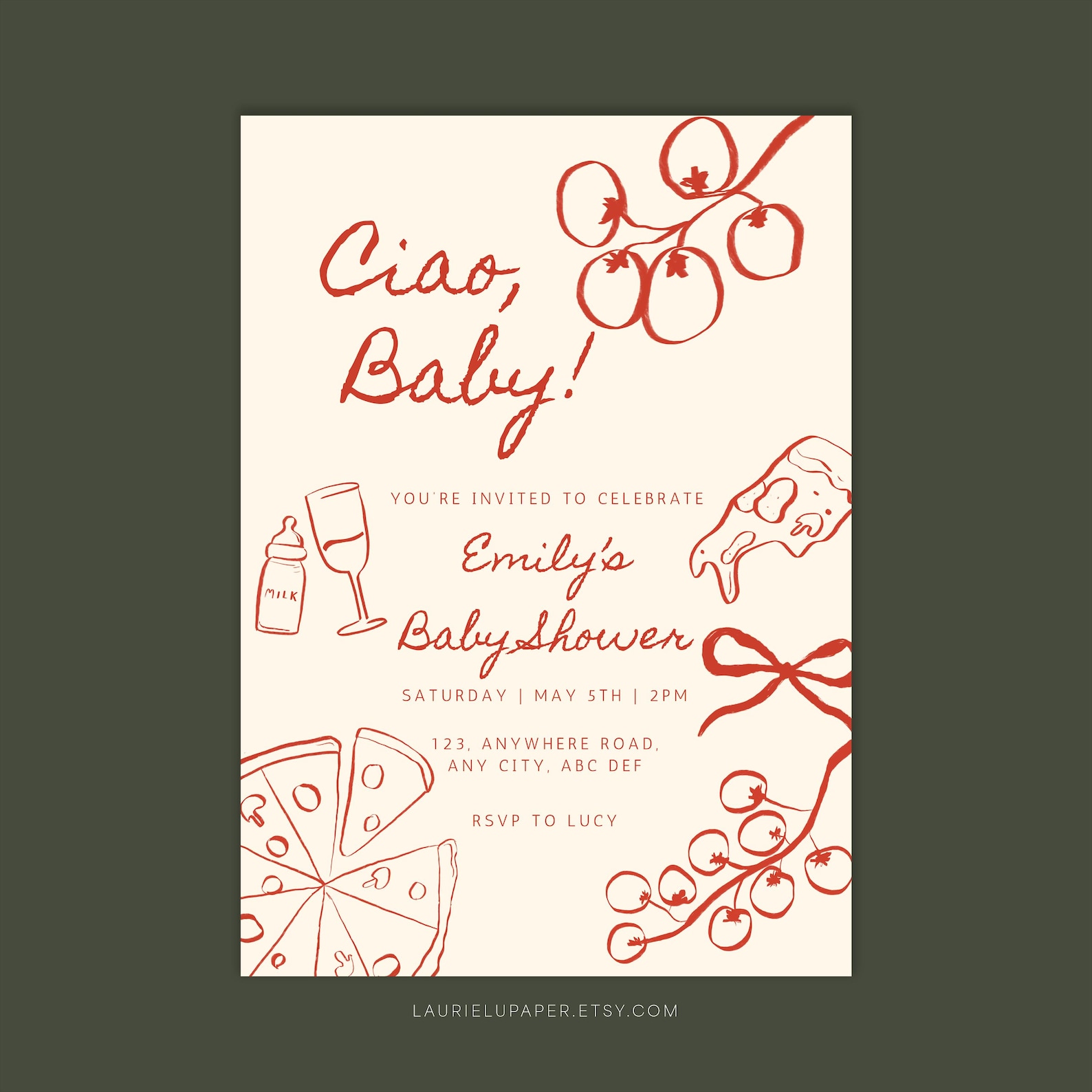 Ciao Baby Shower Invitation: Hand Drawn Italian Invite (digital ...