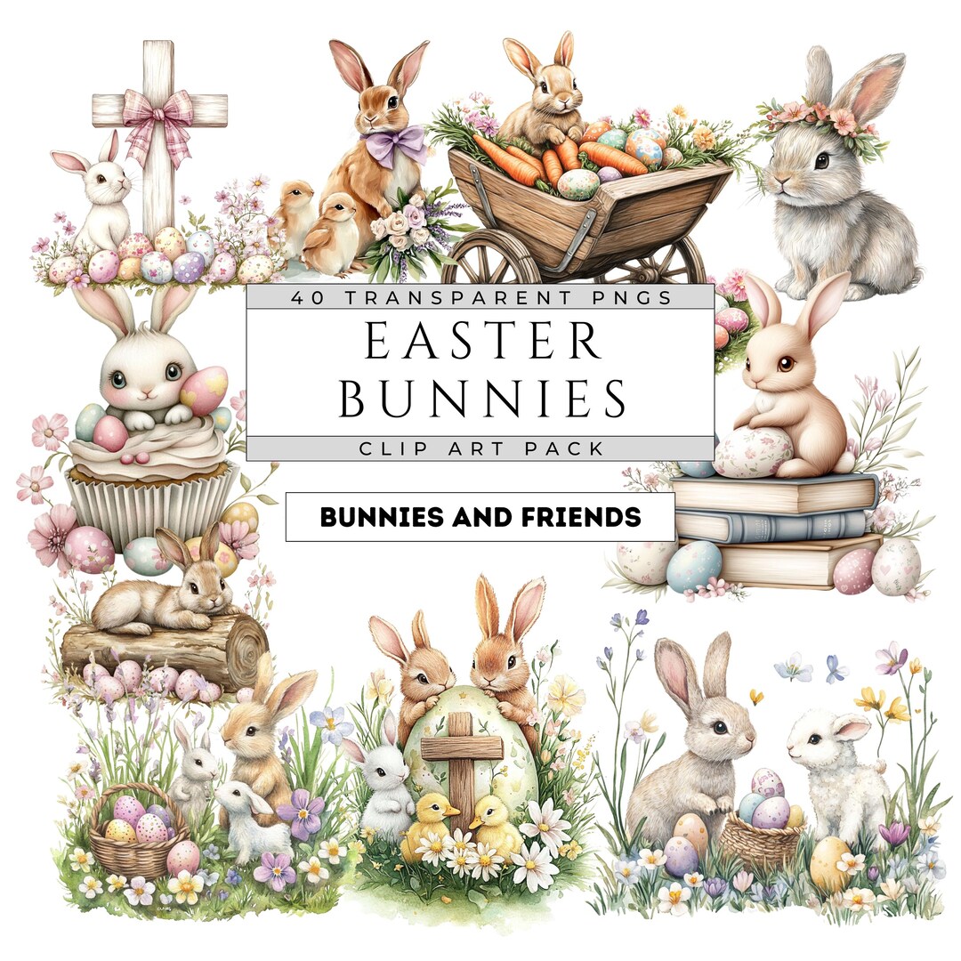 Easter Bunnies Clip Art - Bunnies & Friends - Spring - 40 Transparent ...