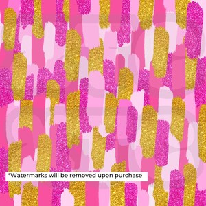Pink & Gold Brushstroke Digital Paper: Messy Paint PNG (12x12 In, 300 ...