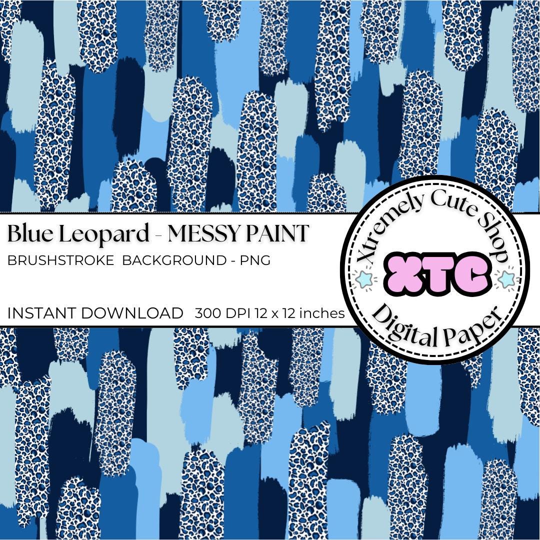 Blue Leopard Animal Print Messy Paint - Brushstroke Background ...