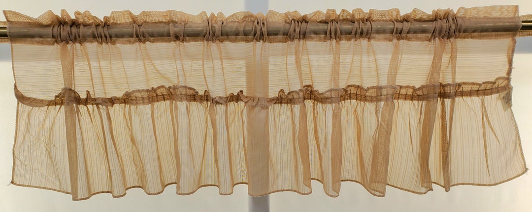 Beachy Warm Sand Subtle Stripe Sheer Valance or Tier Pair - Etsy