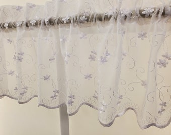 Daisy Embroidered Sheer Voile Shower Curtain W/attached Valance 70wx72l ...