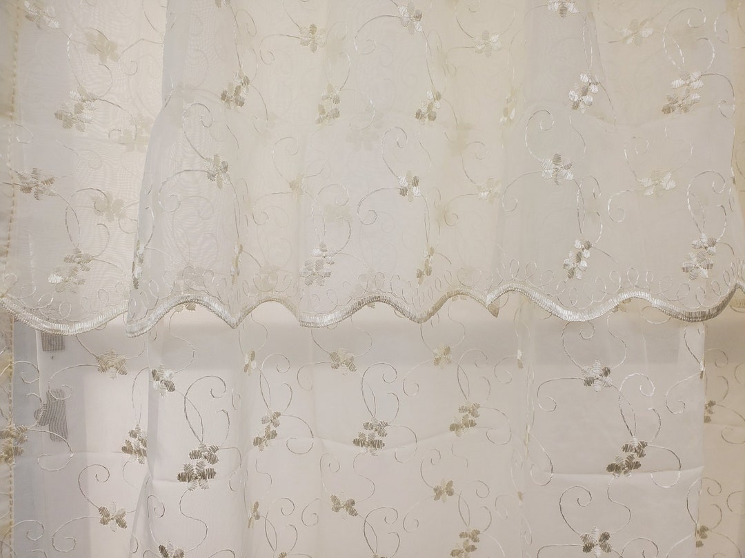 Daisy Embroidered Sheer Voile Shower Curtain W/attached Valance 70wx72l ...