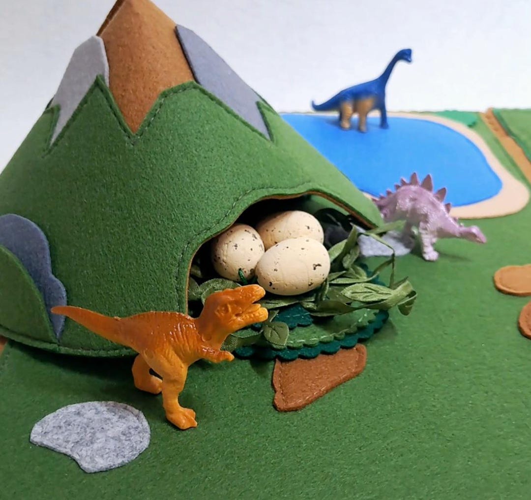 Dinosaur Felt Playmat With Volcano Caves Dinos, Dinosaur Land Play Mat ...