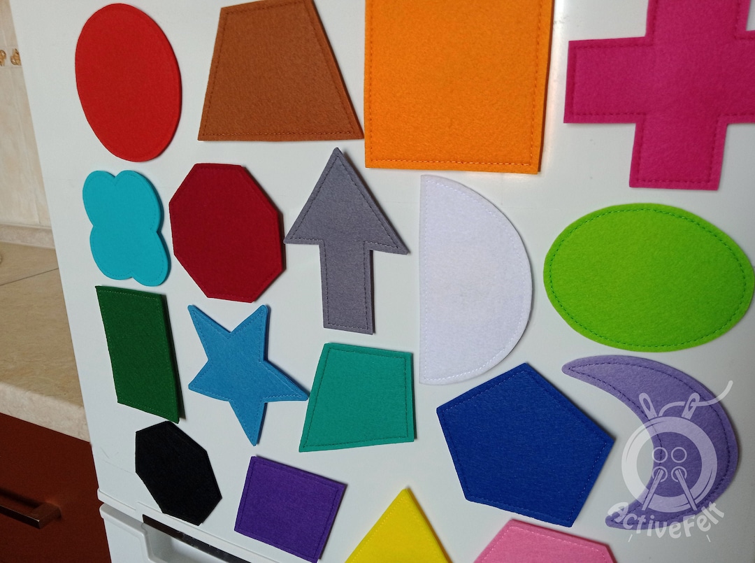 Magnetic Shapes Toddler Learning Felt Toy, 2D Geometric Felt Shapes ...