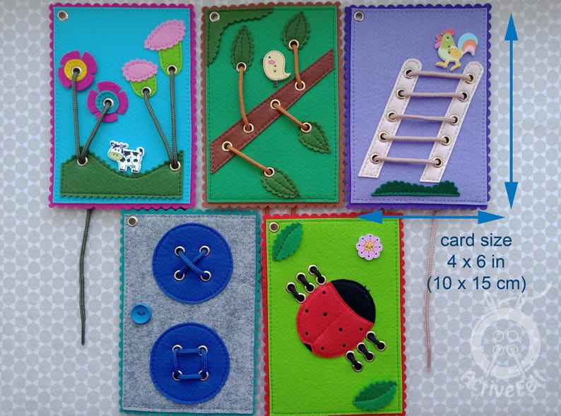5 Felt Lacing Cards, Toddler Montessori Practical Life Fine Motor ...