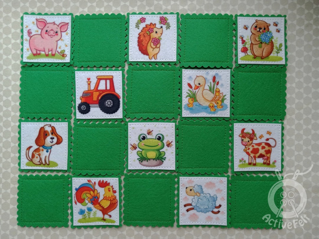 50 Cards Memory Game With Farm Characters, Toddler Montessori Felt ...
