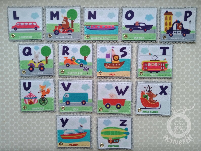 Transportation ABC Felt Flash Cards Learning Alphabet | Etsy