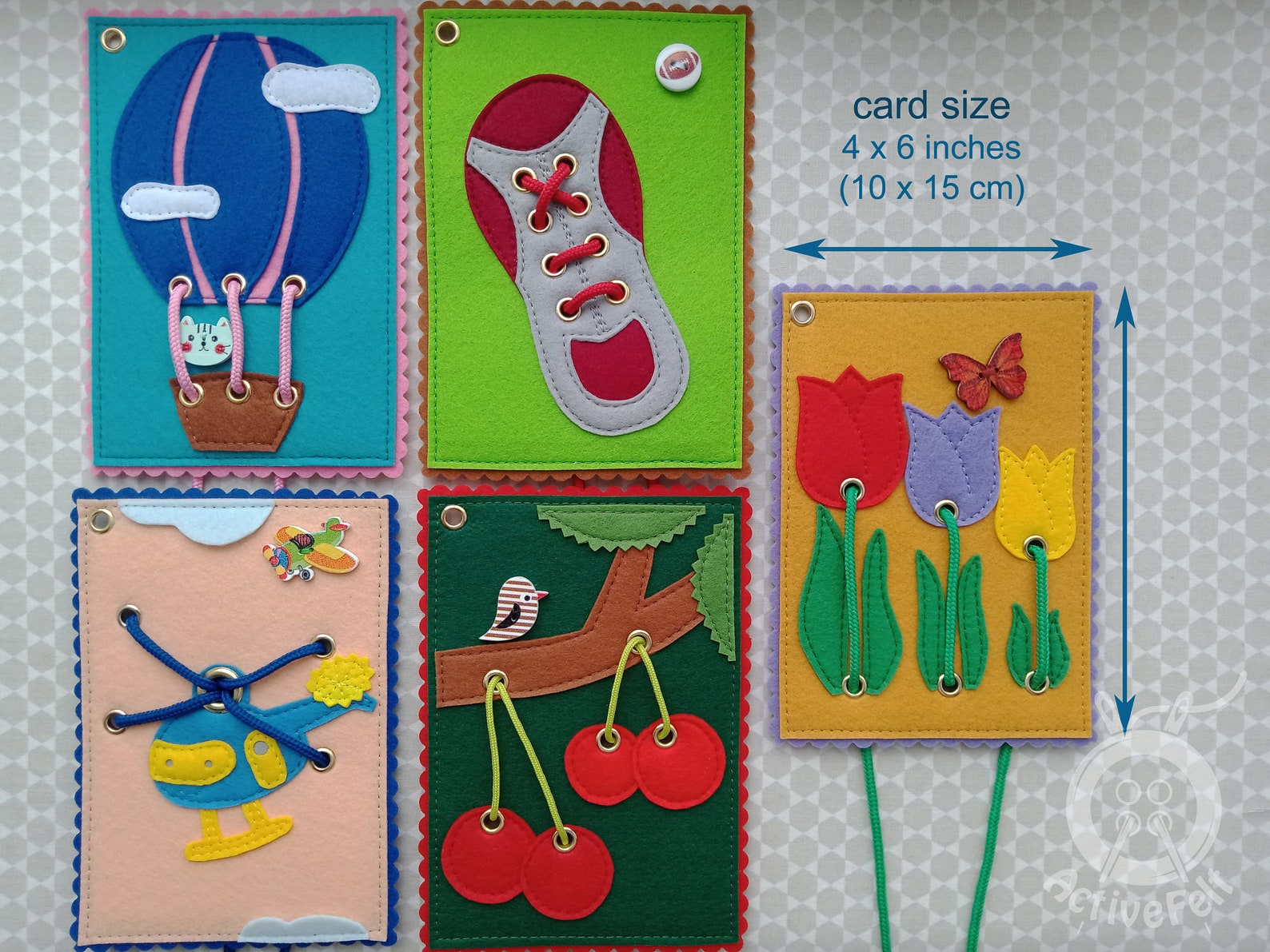5 Lacing Cards, Toddler Mini Quiet Book, Montessori Fine Motor Activity ...