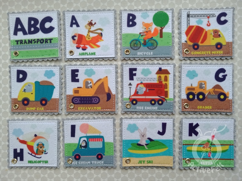 Transportation ABC Felt Flash Cards Learning Alphabet | Etsy