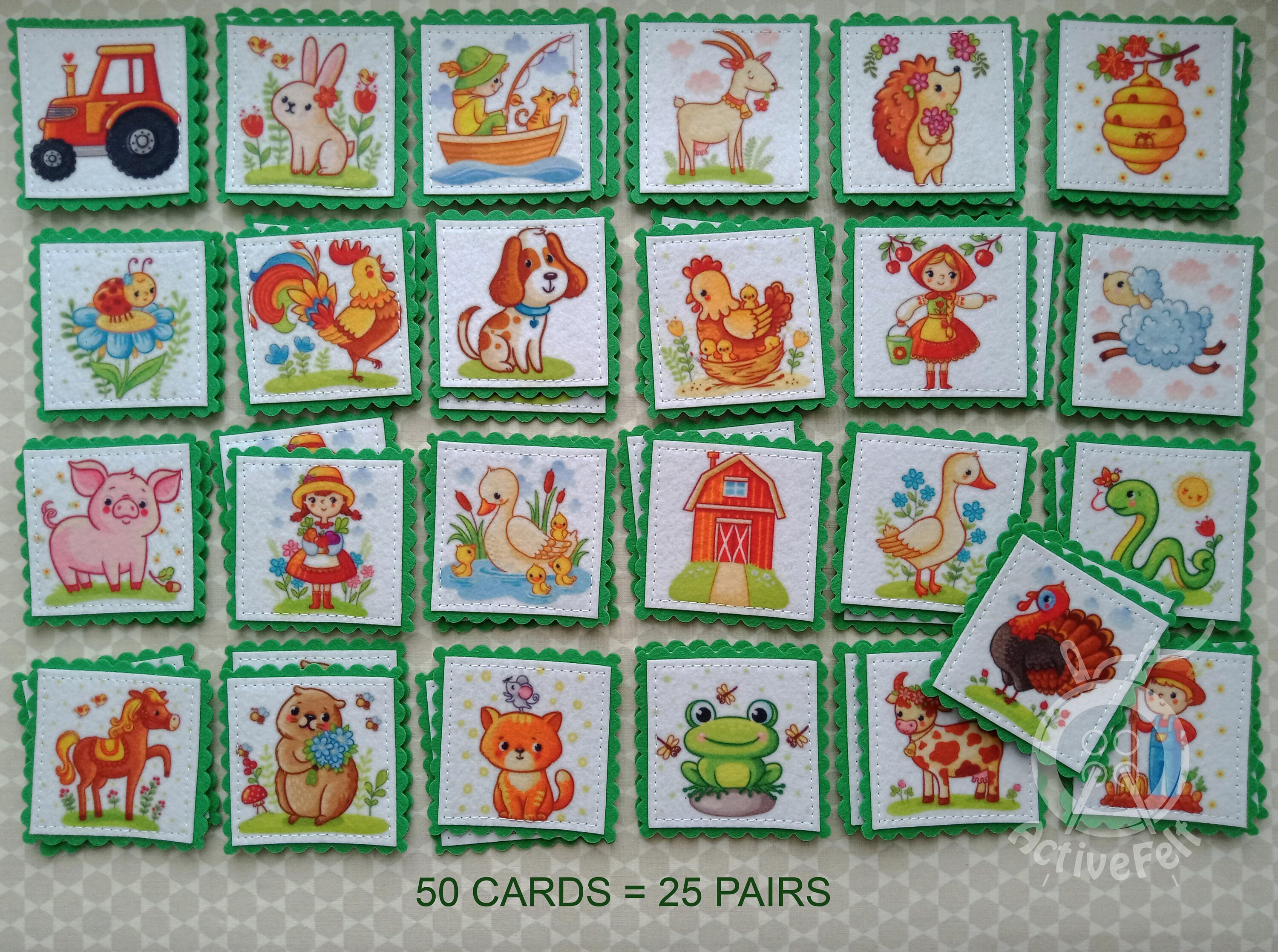 50 Cards Memory Game With Farm Characters Toddler Montessori | Etsy