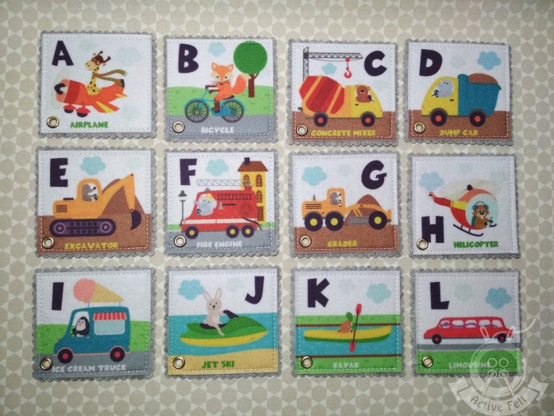 Transportation ABC Felt Flash Cards Learning Alphabet | Etsy