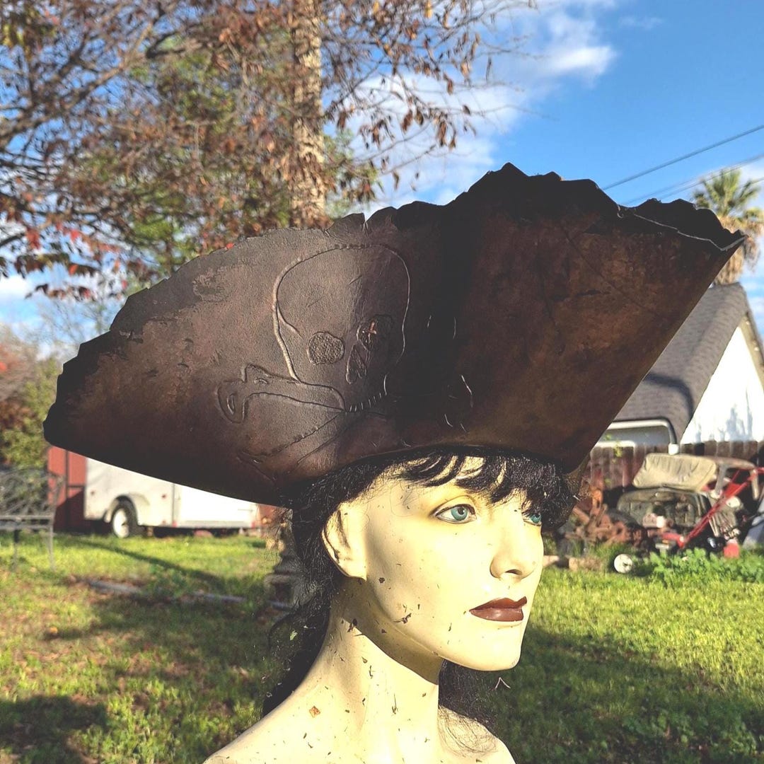 Extra Large Head Size Leather Tri Corner Pirate Hat - Etsy