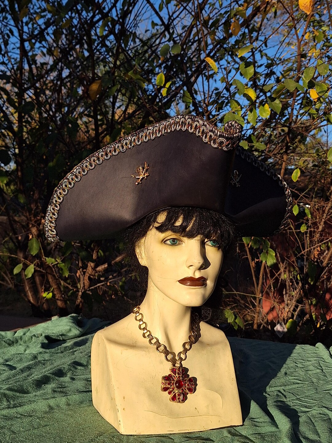 Black Leather Tri Corner Pirate Hat - Etsy