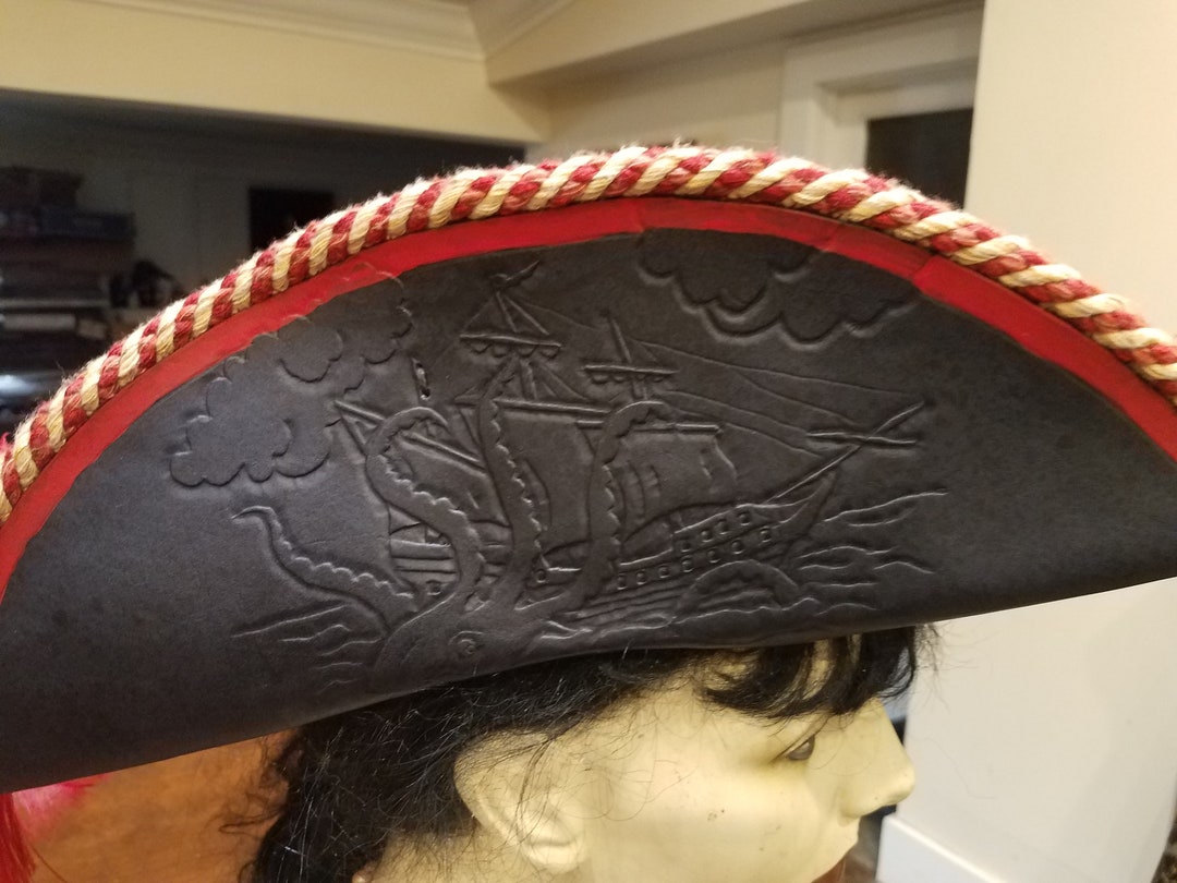 Tooled Ship ,leather Cavalier Pirate Hat - Etsy