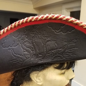 Tooled Ship ,leather Cavalier Pirate Hat - Etsy