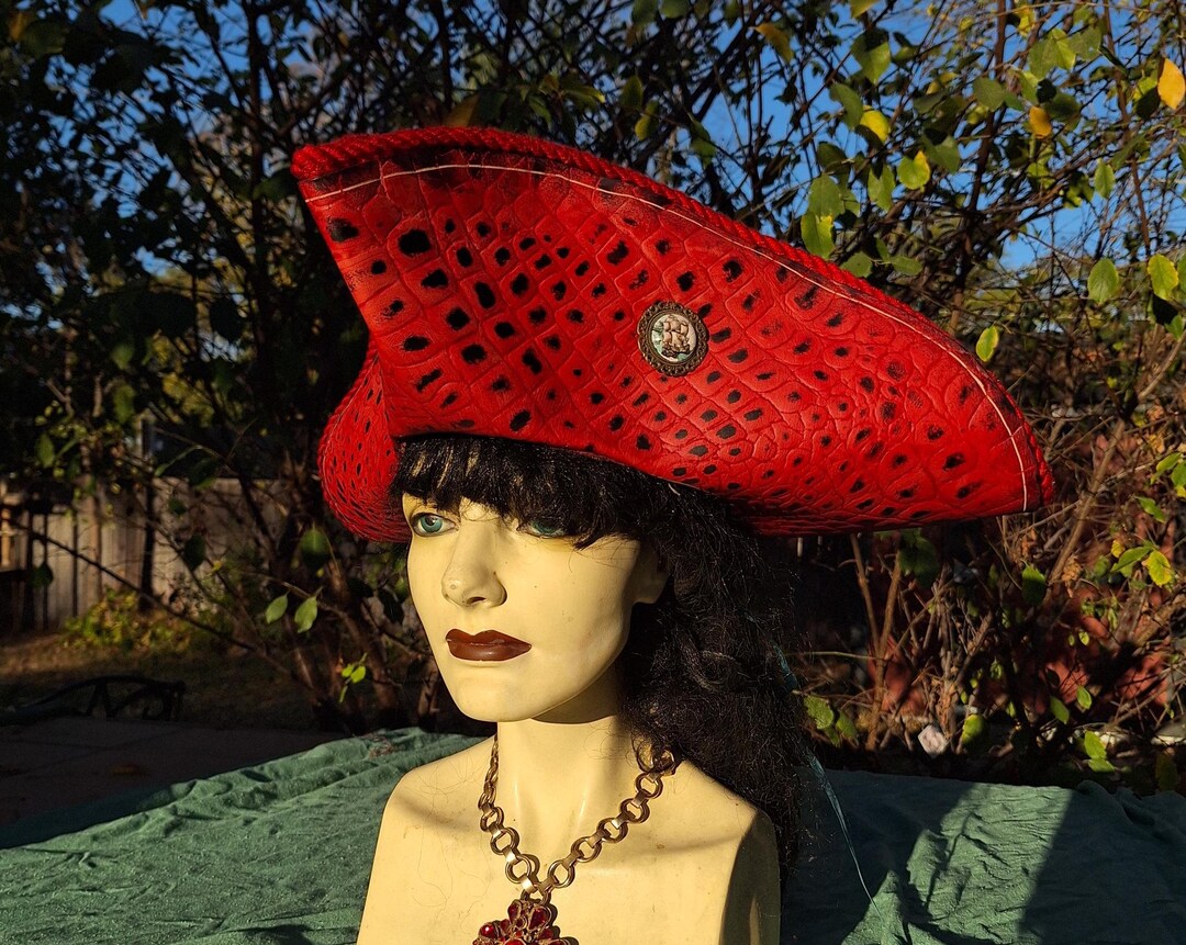 Red Leather Tri Corner Pirate Hat - Etsy